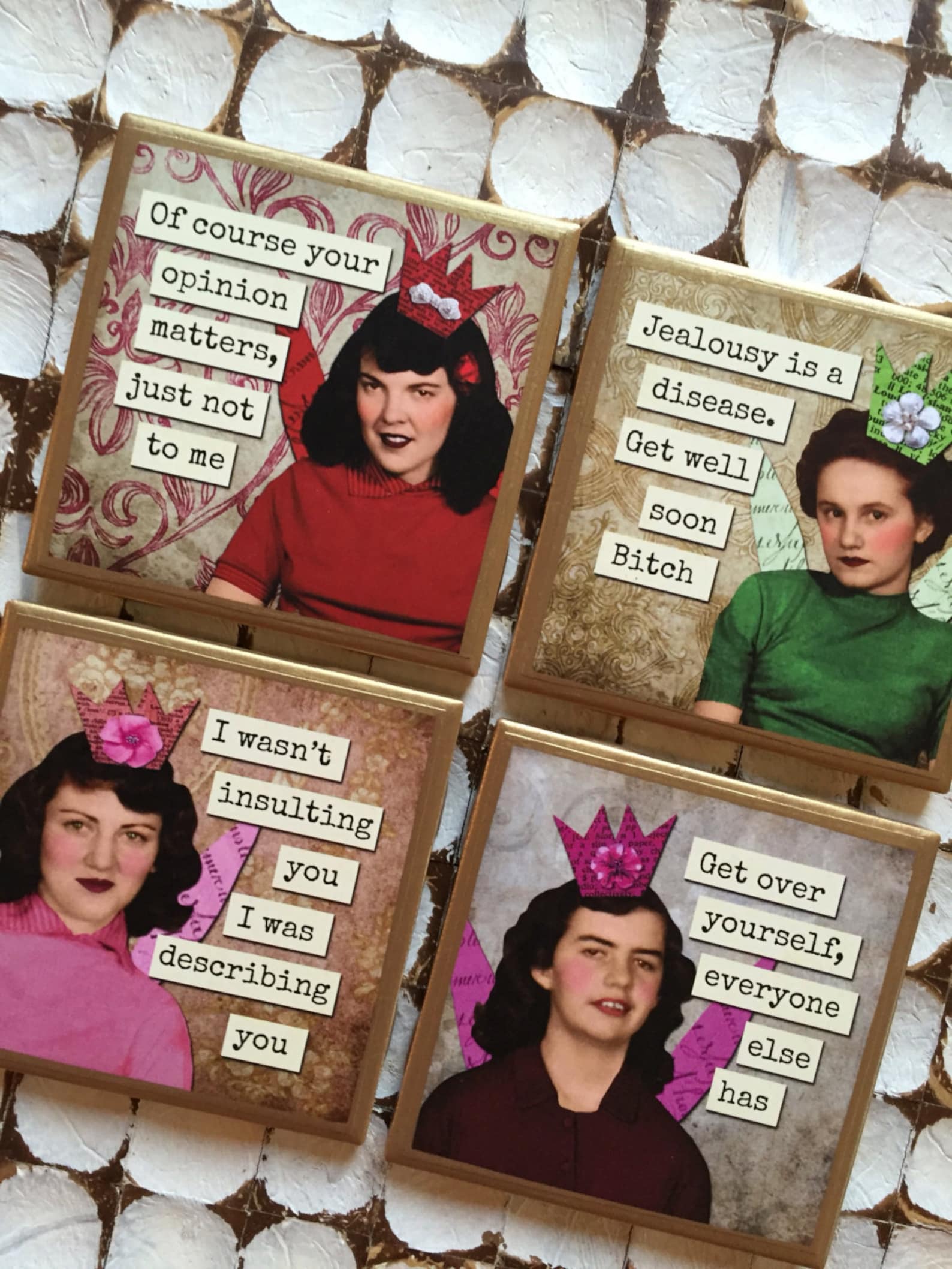 COASTERS Sassy Funny Ladies Coasters With Gold Trim | Etsy