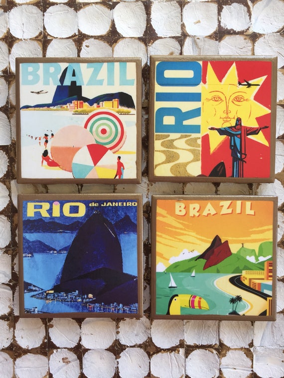 COASTERS Brazil Travel Poster Coasters With Gold Trim - Etsy