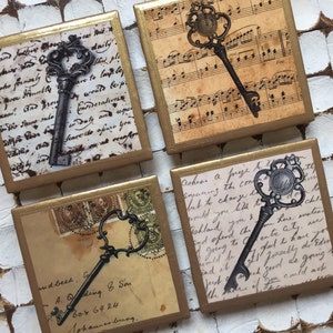 COASTERS!!! Vintage Key Ceramic Coasters With Gold Trim - Etsy