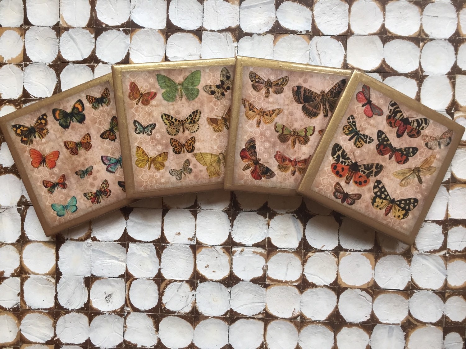 COASTERS Set of Beautiful Butterfly Coasters with Gold Trim | Etsy