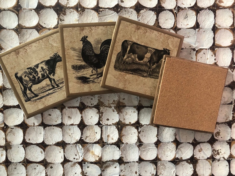 COASTERS! Farmhouse Inspired Farm Animals Coasters With Gold Trim - Etsy