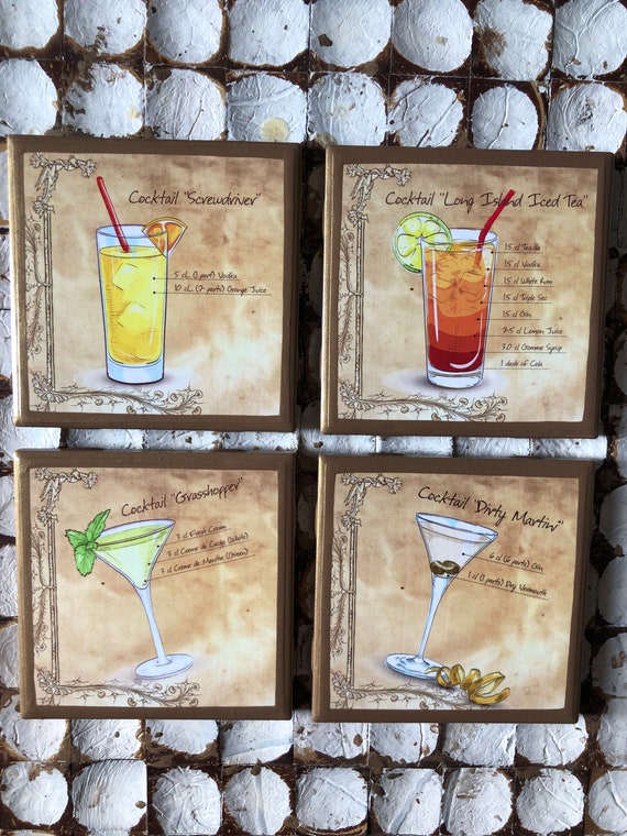 COASTERS Classic Cocktail Recipe Coasters With Gold Trim Etsy Ireland