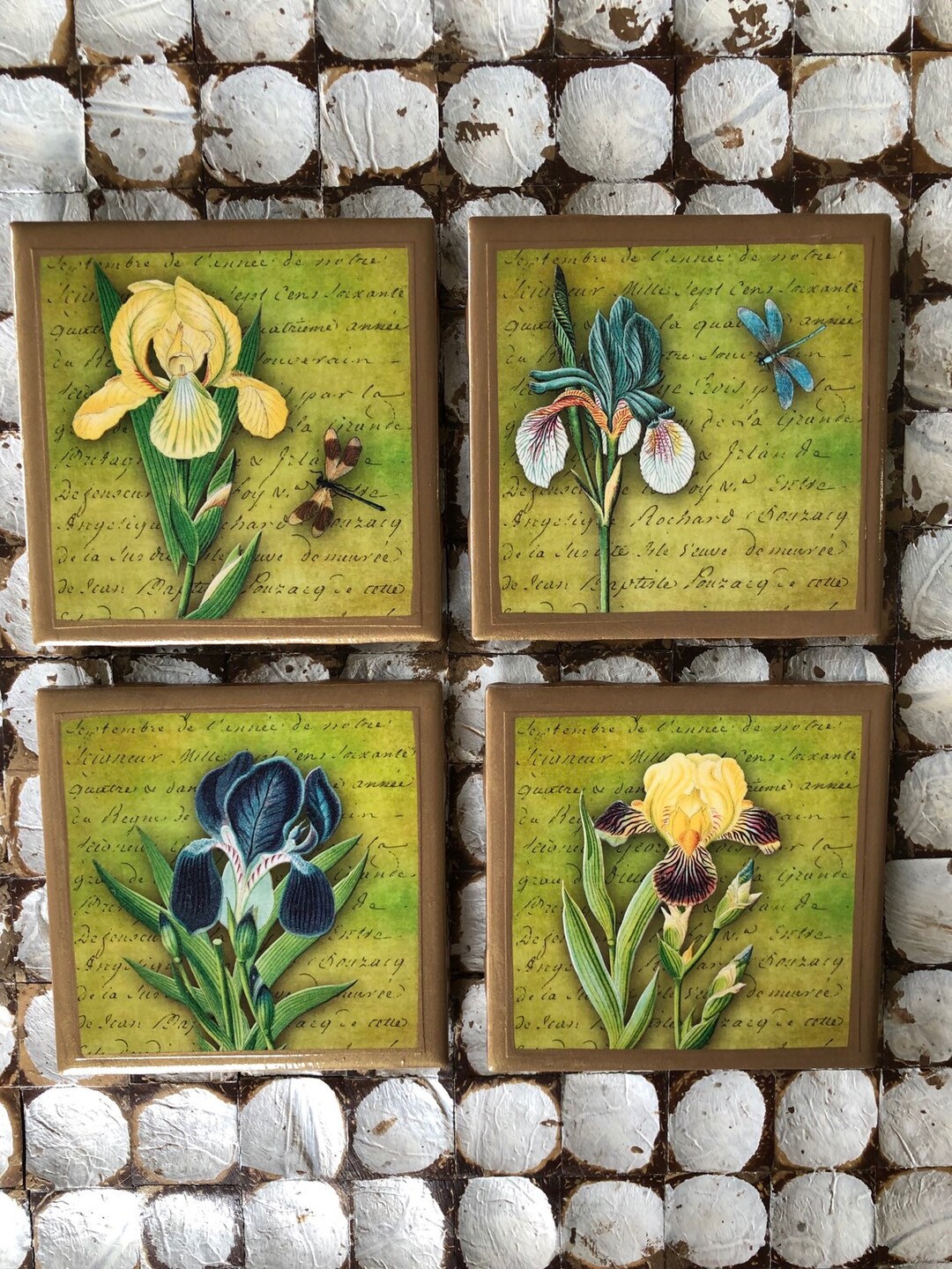 COASTERS! Iris Coasters With Gold Trim - Etsy