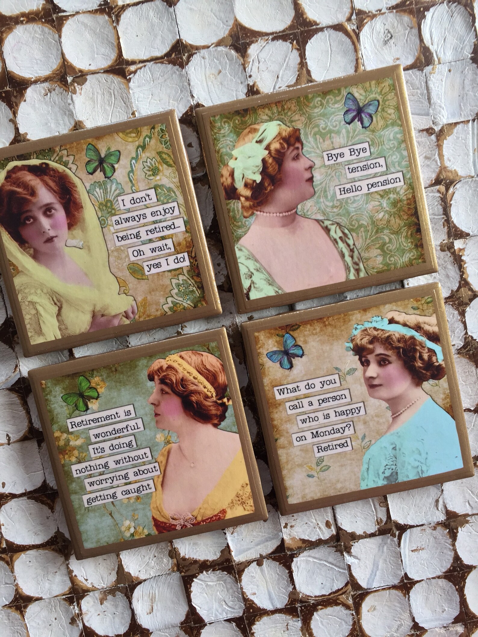COASTERS Funny Retirement Coasters With Gold Trim | Etsy