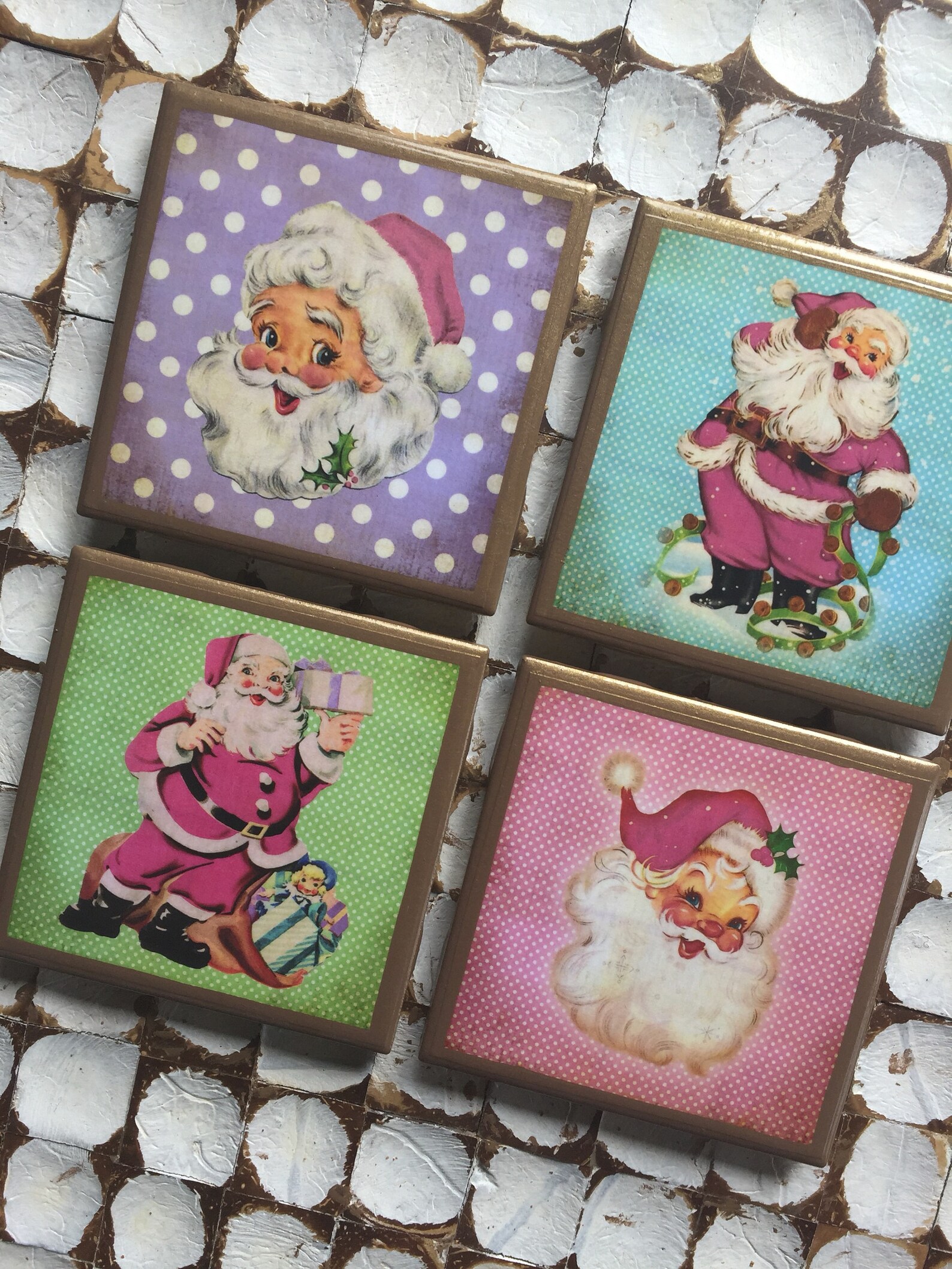 COASTERS! Retro Santa Coasters With Gold Trim - Etsy