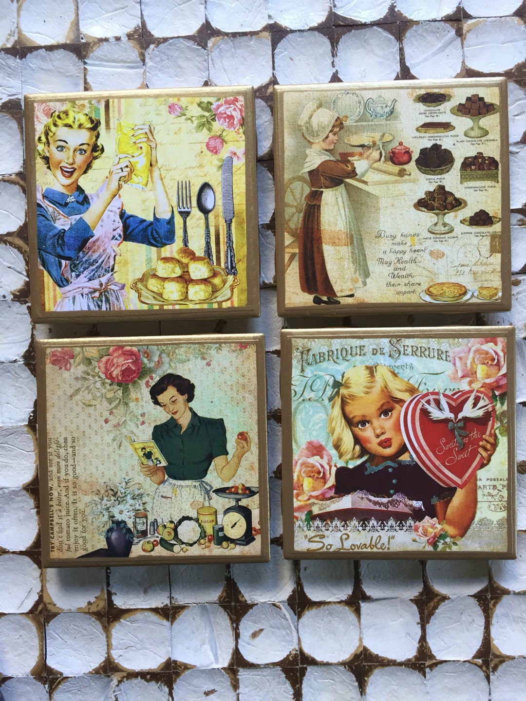 COASTERS!! Vintage Cooking Cards With Gold Trim - Etsy