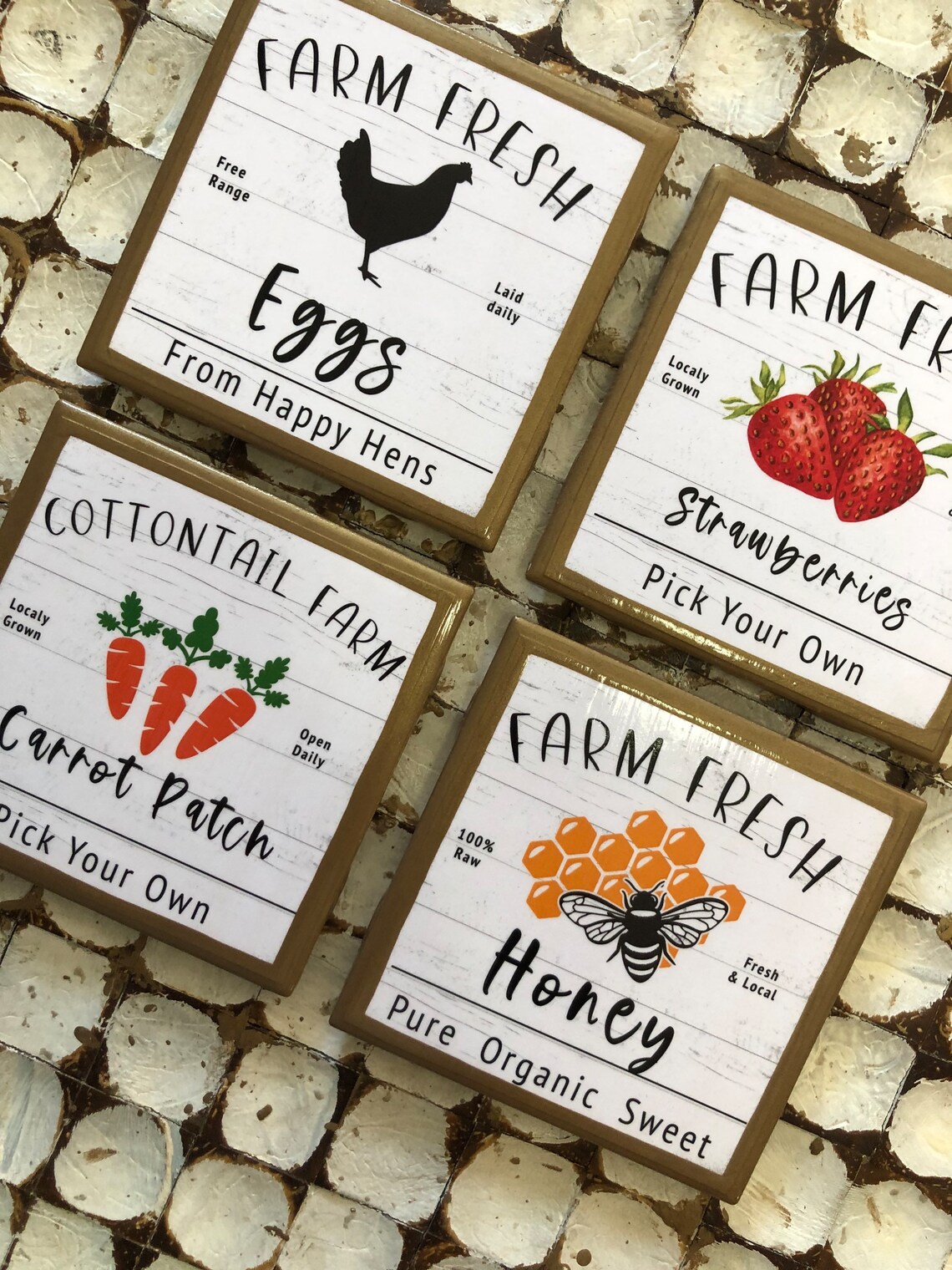 COASTERS! Farm Fresh Farmhouse Inspired Coasters With Gold Trim - Etsy
