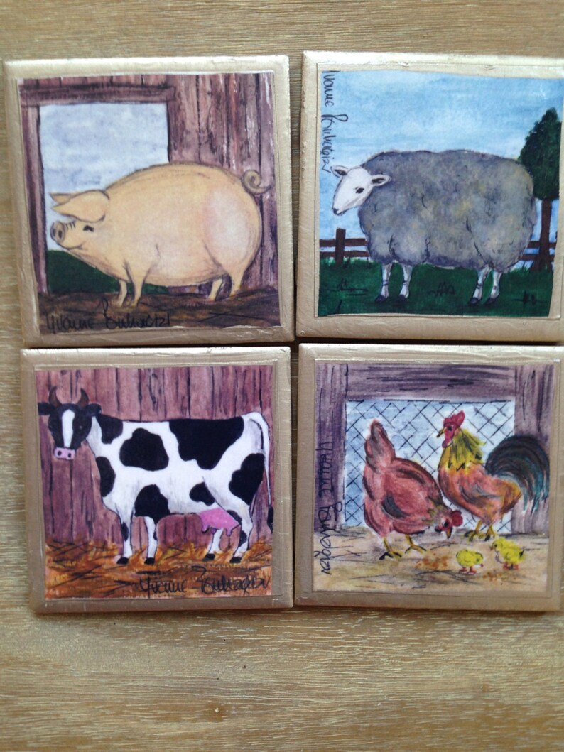 COASTERS!! Farm Animal Coasters With Gold Trim - Etsy