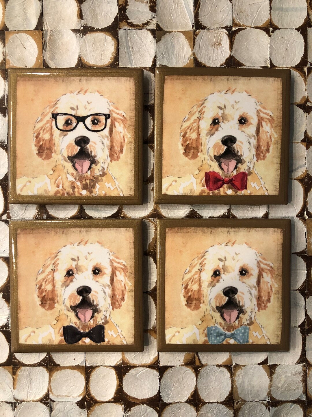 COASTERS! Golden Doodle Coasters With Gold Trim - Etsy