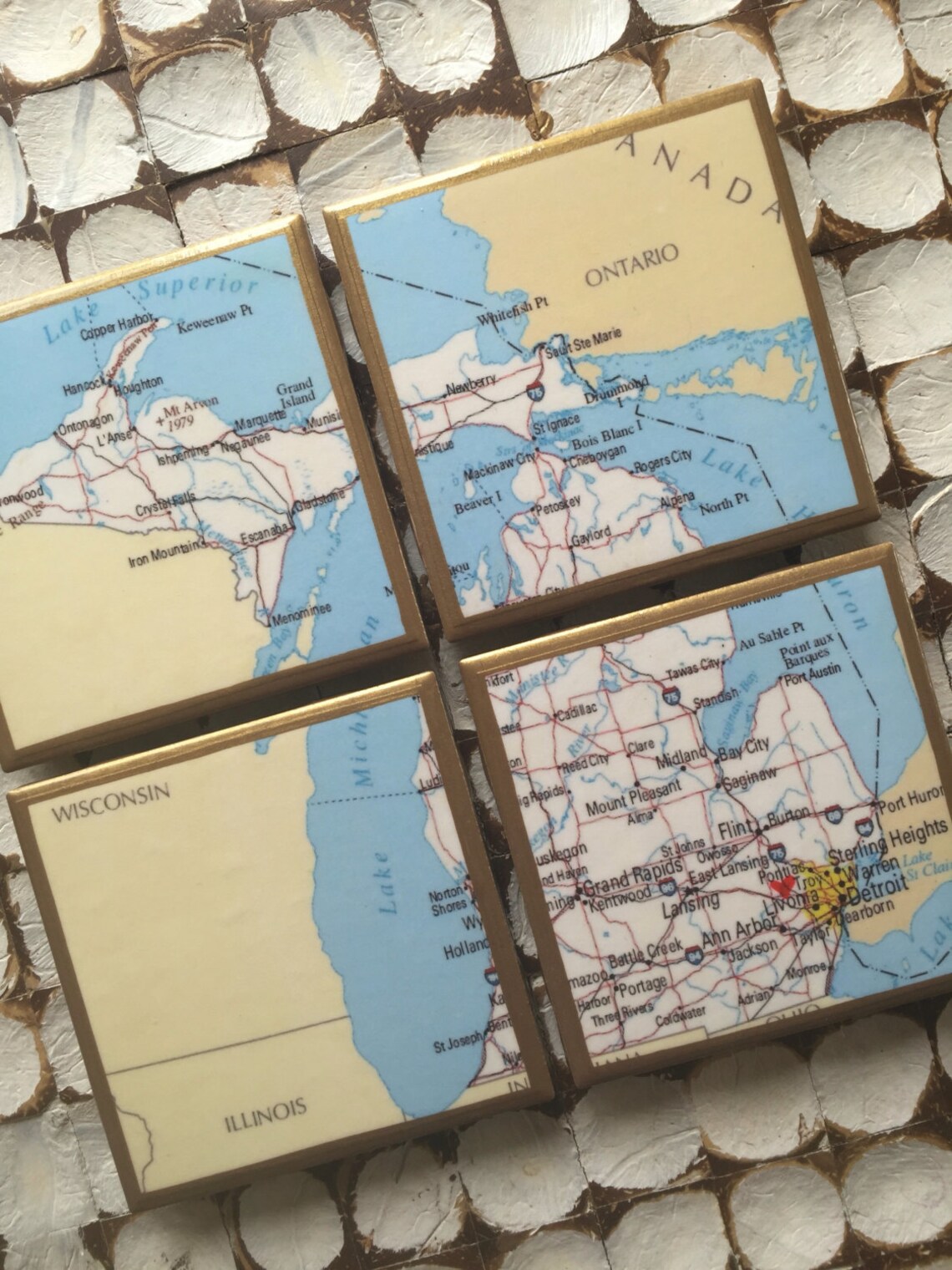 COASTERS Personalized Michigan Map Coasters With Heart and - Etsy
