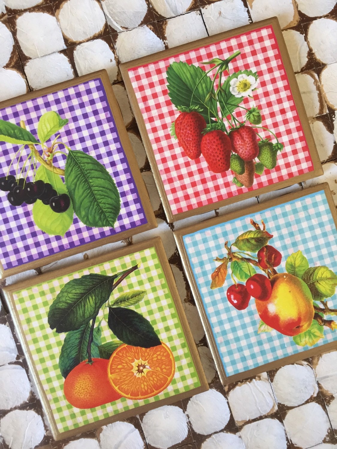 COASTERS Retro inspired fruit coasters with gingham | Etsy