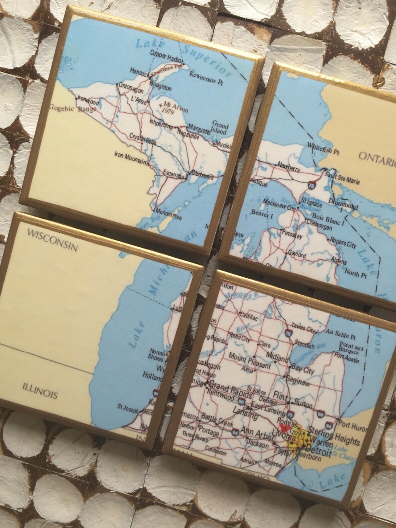 COASTERS Personalized Michigan Map Coasters With Heart and - Etsy
