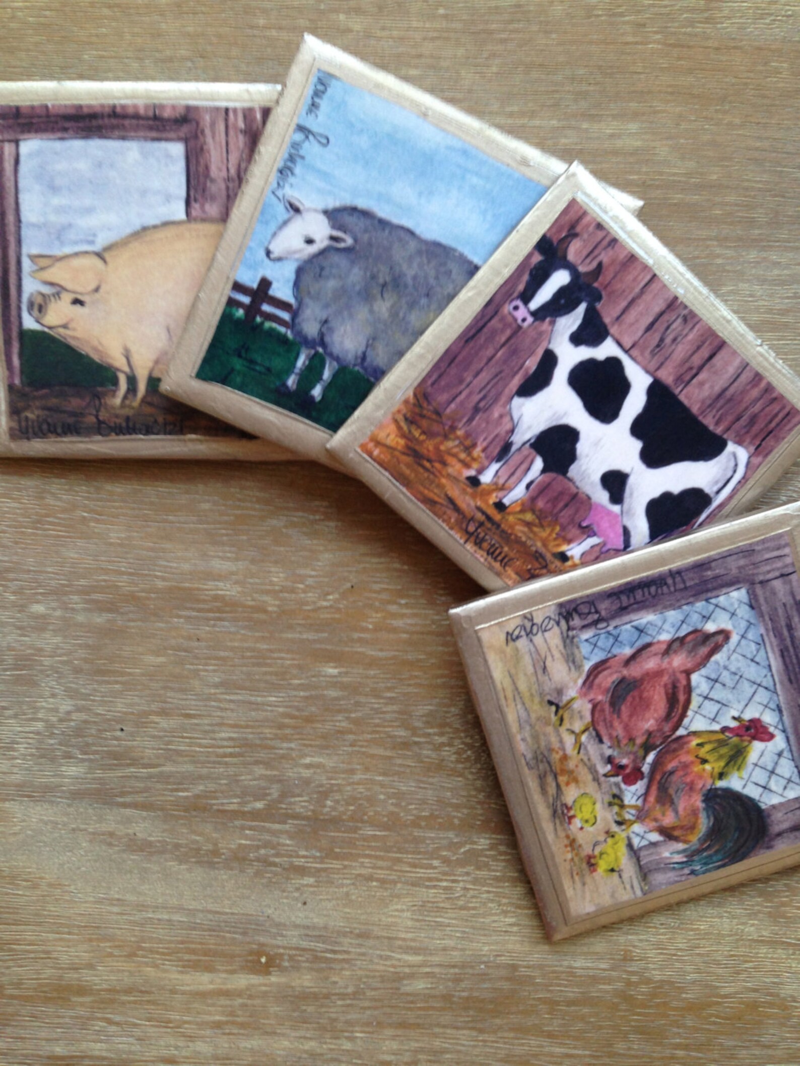 COASTERS!! Farm Animal Coasters With Gold Trim - Etsy