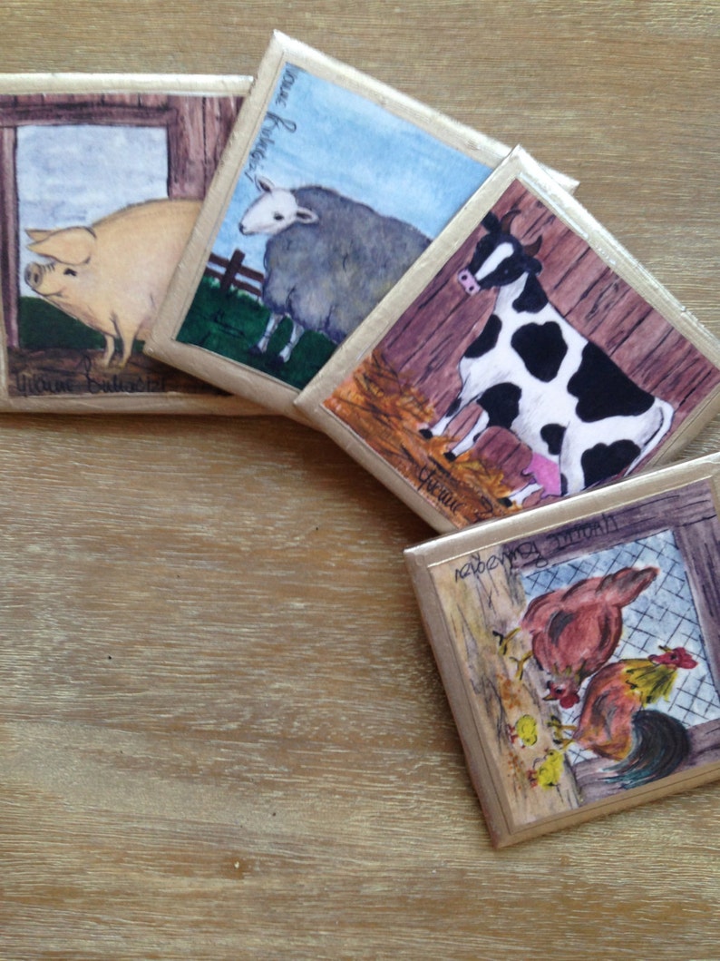 COASTERS!! Farm Animal Coasters With Gold Trim - Etsy
