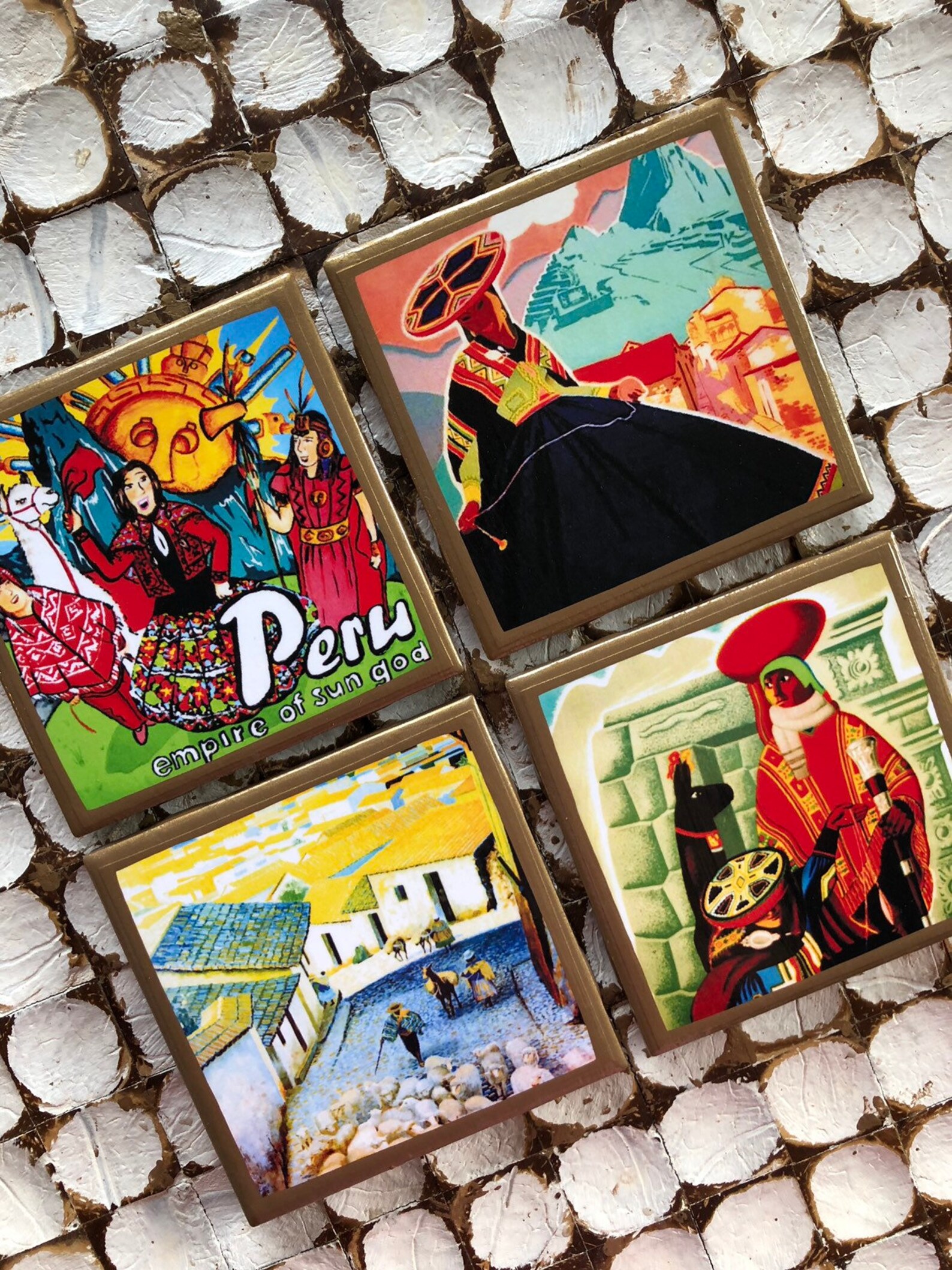 COASTERS! Vintage Peru Travel Poster Coasters With Gold Trim - Etsy