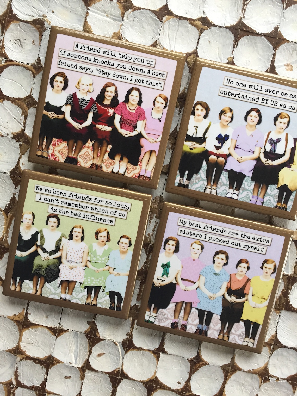 COASTERS Funny Friends Coasters With Gold Trim - Etsy