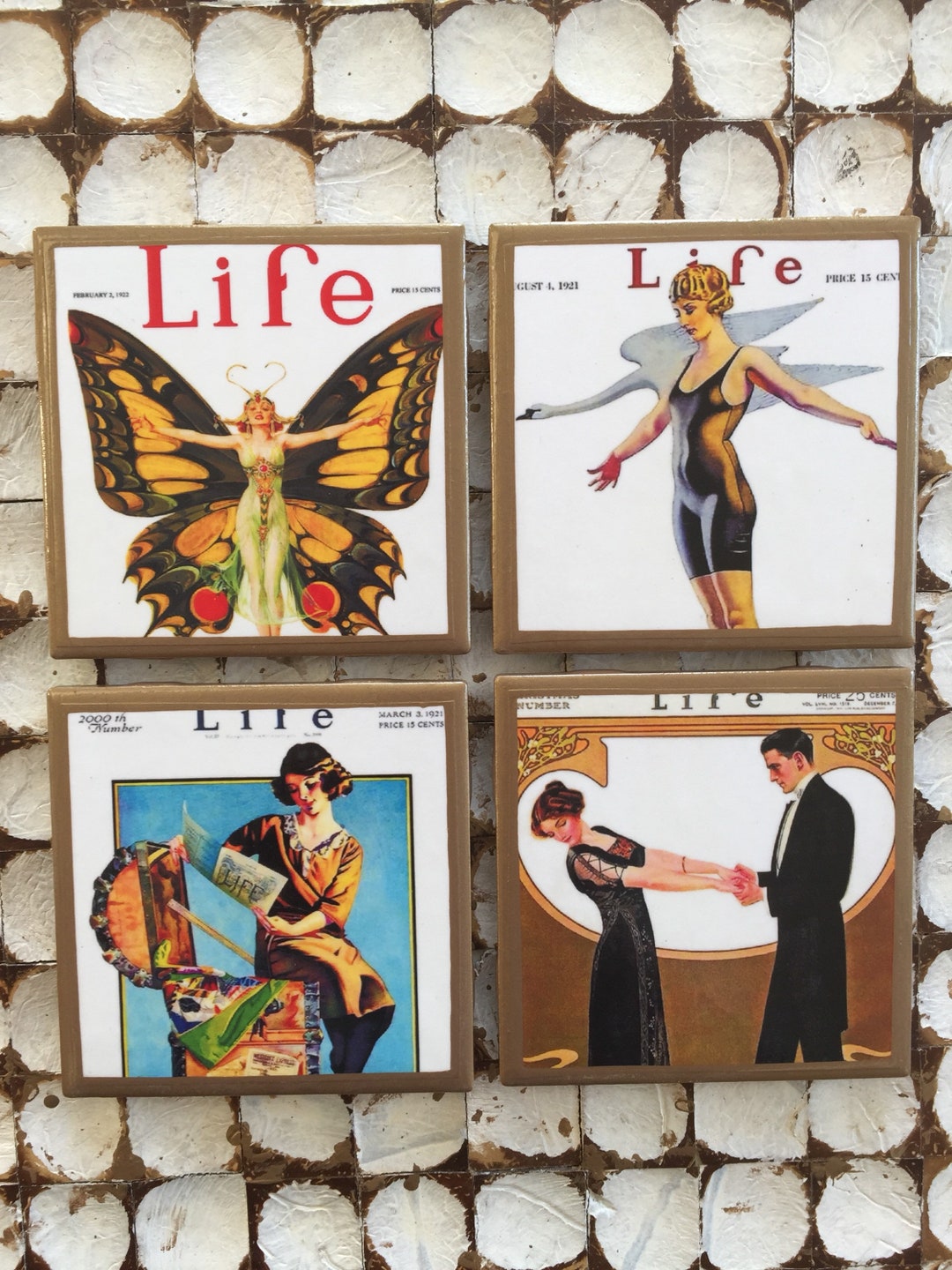 COASTERS! Vintage Life Magazine Coasters With Gold Trim - Etsy