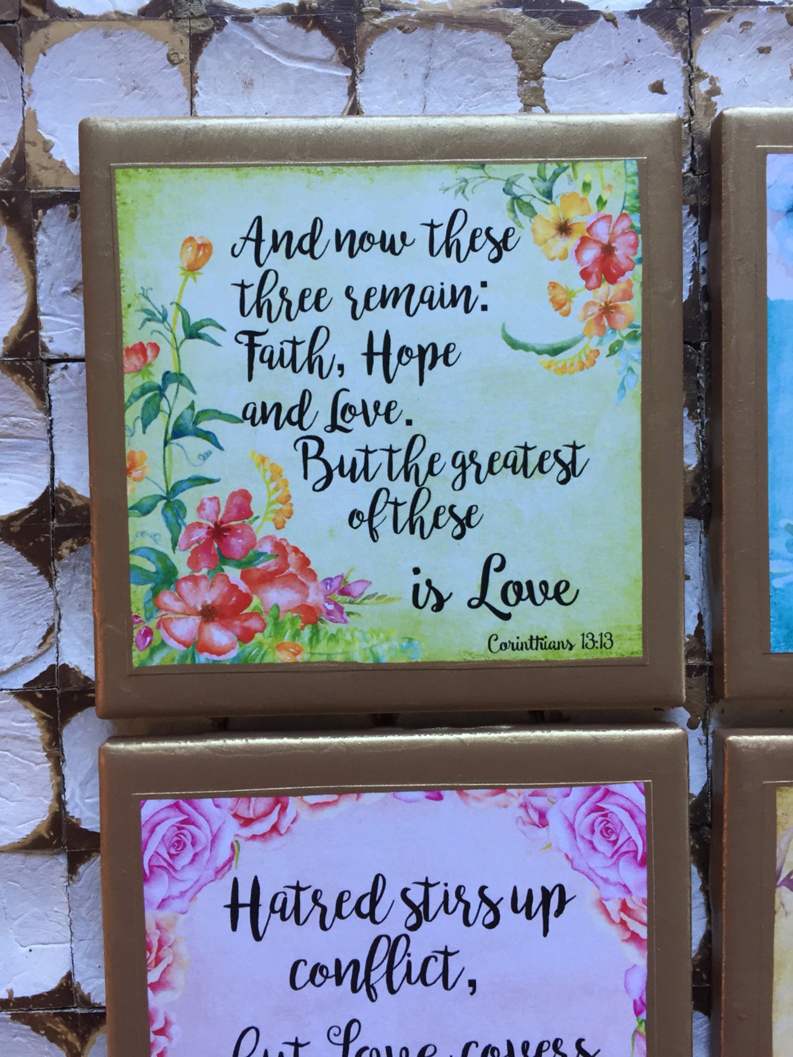 COASTERS Gorgeous Biblical Love Quote Coasters With Gold | Etsy