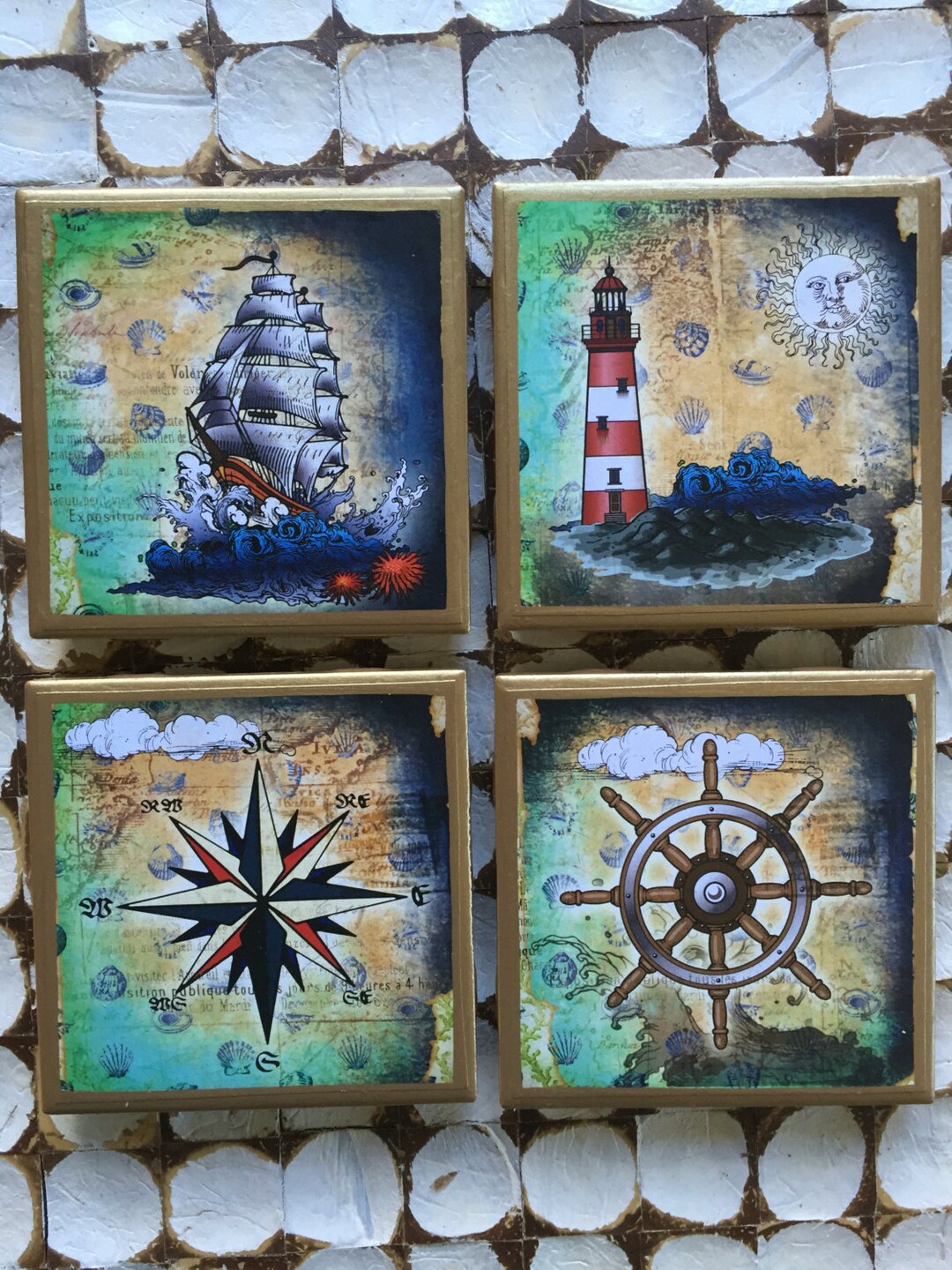 Nautical Coasters: Anchor, Ship, Lighthouse, Compass - Beach House ...
