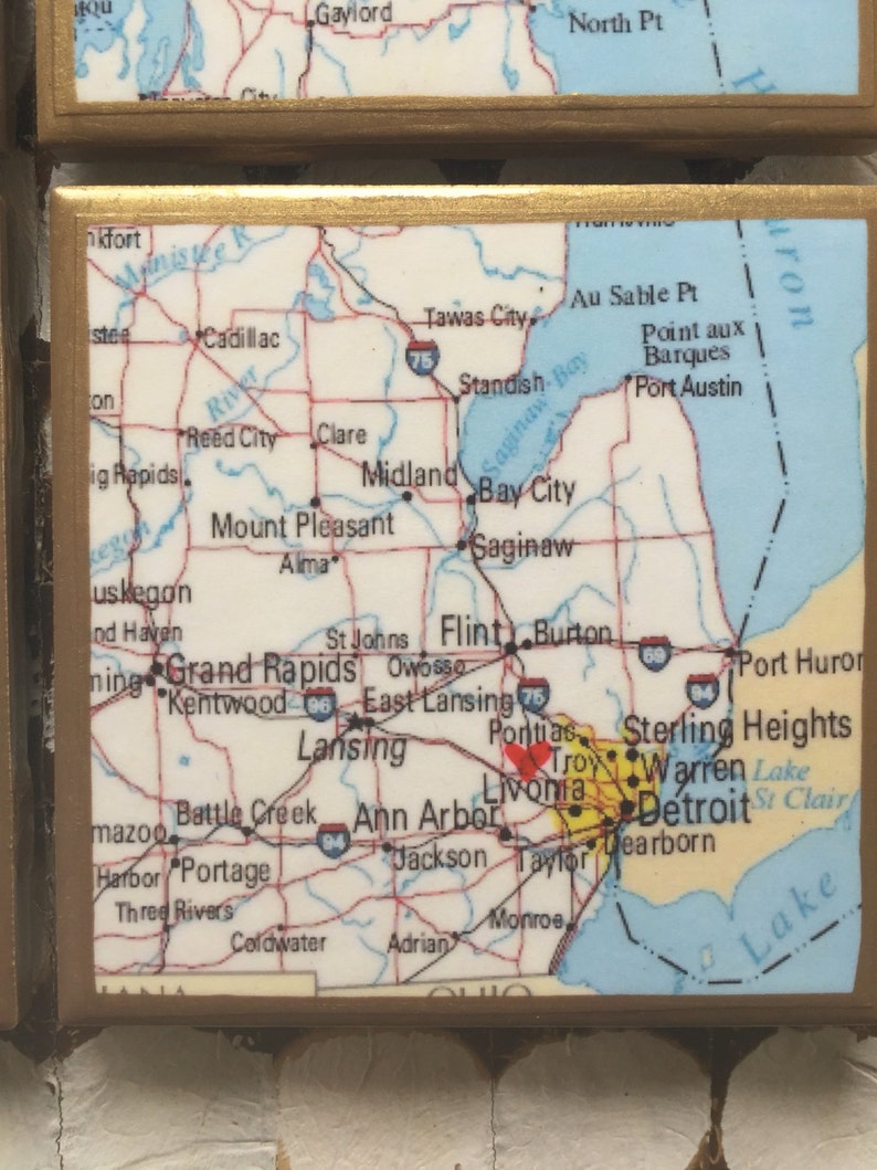 COASTERS Personalized Michigan Map Coasters With Heart and - Etsy