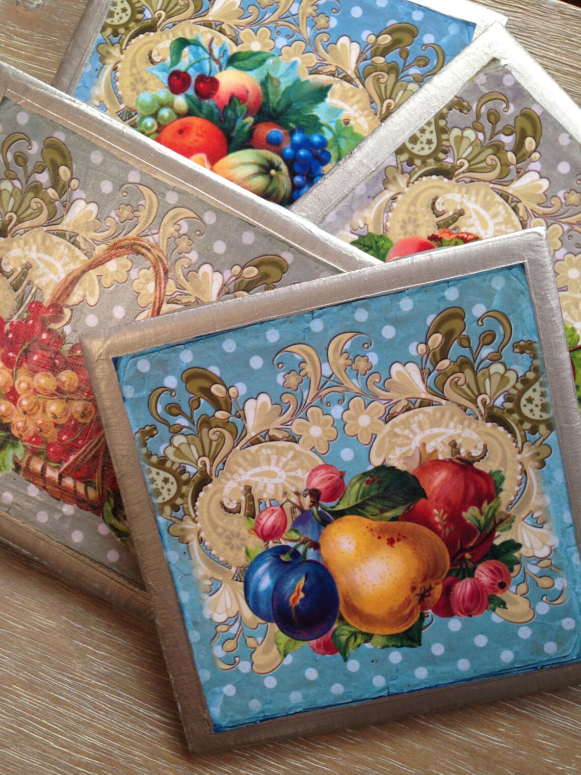 COASTERS Beautiful Set of Fruit Bowl Ceramic Coasters With - Etsy