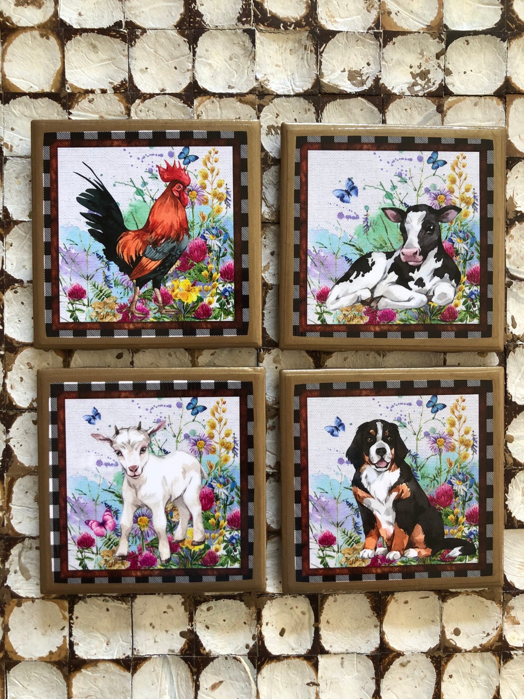 COASTERS! Adorable Farm Animal Coasters With Gold Trim - Etsy