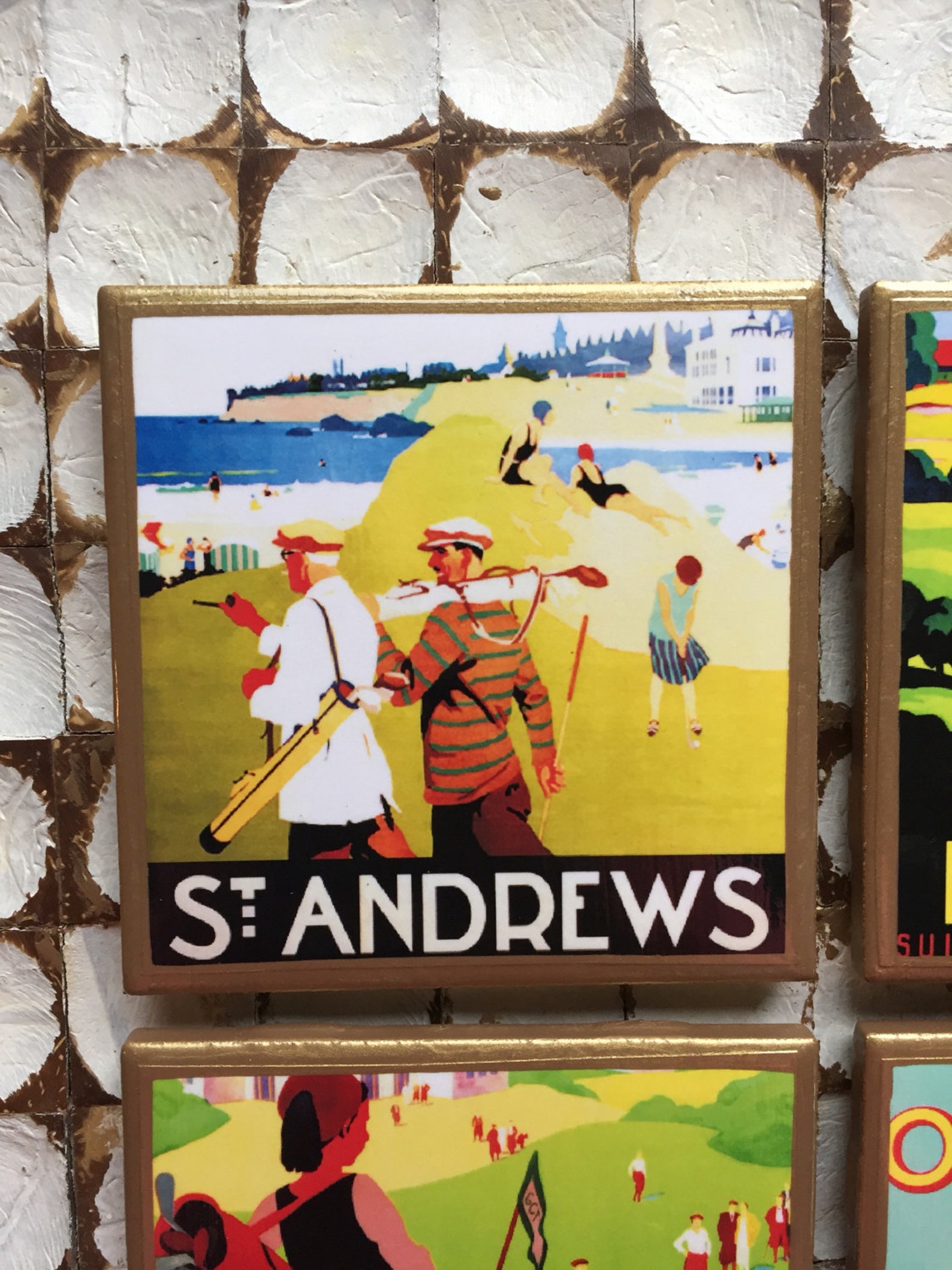 COASTERS Retro Golf Course Posters Set of Coasters With Gold | Etsy