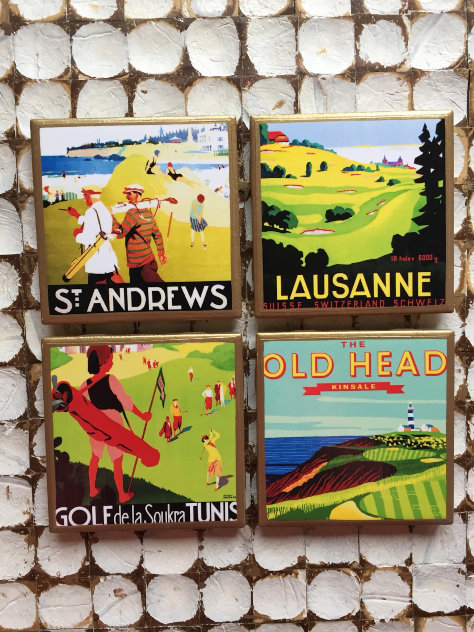 COASTERS Retro Golf Course Posters Set of Coasters With Gold | Etsy