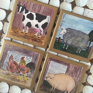 Farm Animal Coasters: Ceramic Coasters With Gold Trim, Set of 4 - Etsy