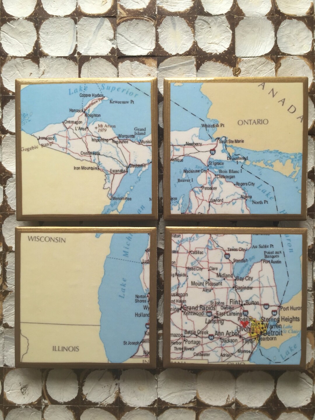 COASTERS!!! Personalized Michigan Map Coasters With Heart and Gold Trim ...
