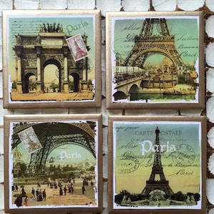 COASTERS!!! Vintage Paris Images Set of 4 Coasters With Gold Trim! - Etsy