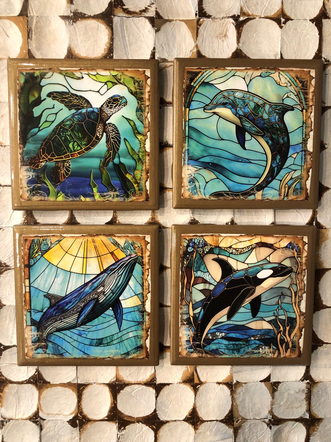 COASTERS! Stained Glass Inspired Sea Life Coasters With Gold Trim - Etsy