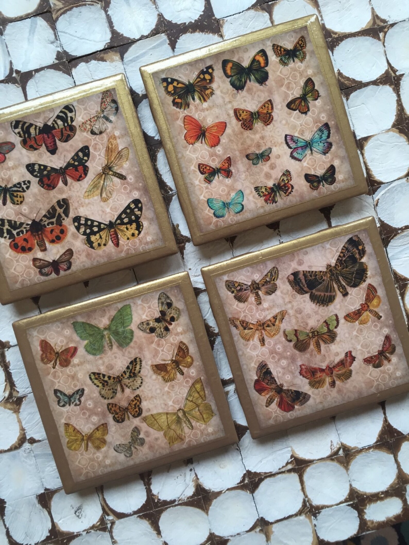 COASTERS Set of Beautiful Butterfly Coasters With Gold Trim - Etsy