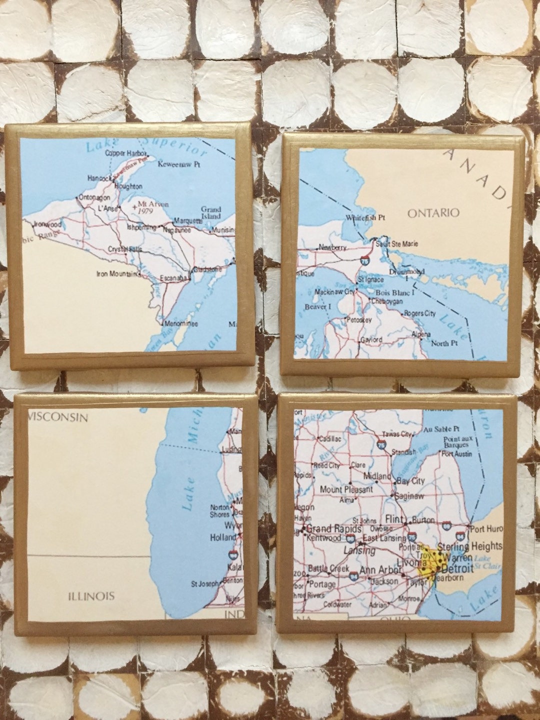 COASTERS!!! Michigan Map Coasters With Gold Trim - Etsy