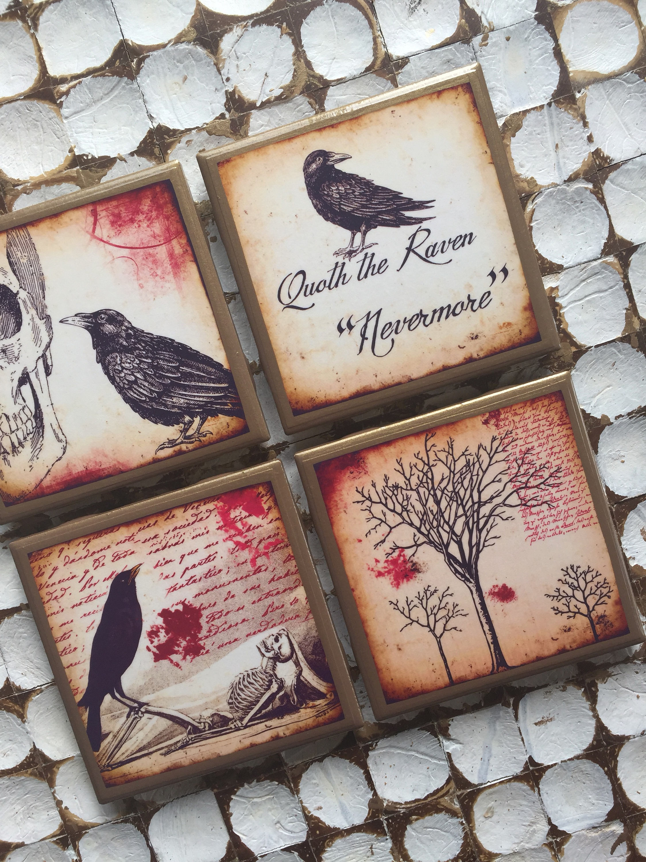 COASTERS! Edgar Allen Poe Inspired Raven Coasters With Gold Trim - Etsy