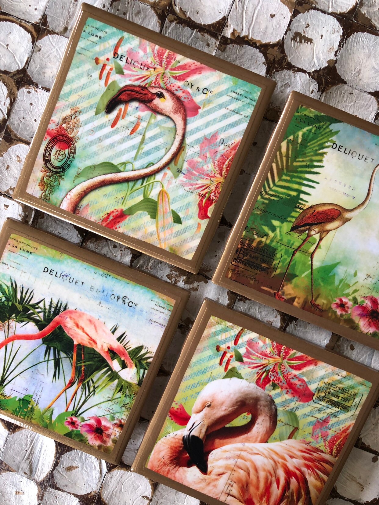 COASTERS Flamingo coasters with gold trim | Etsy