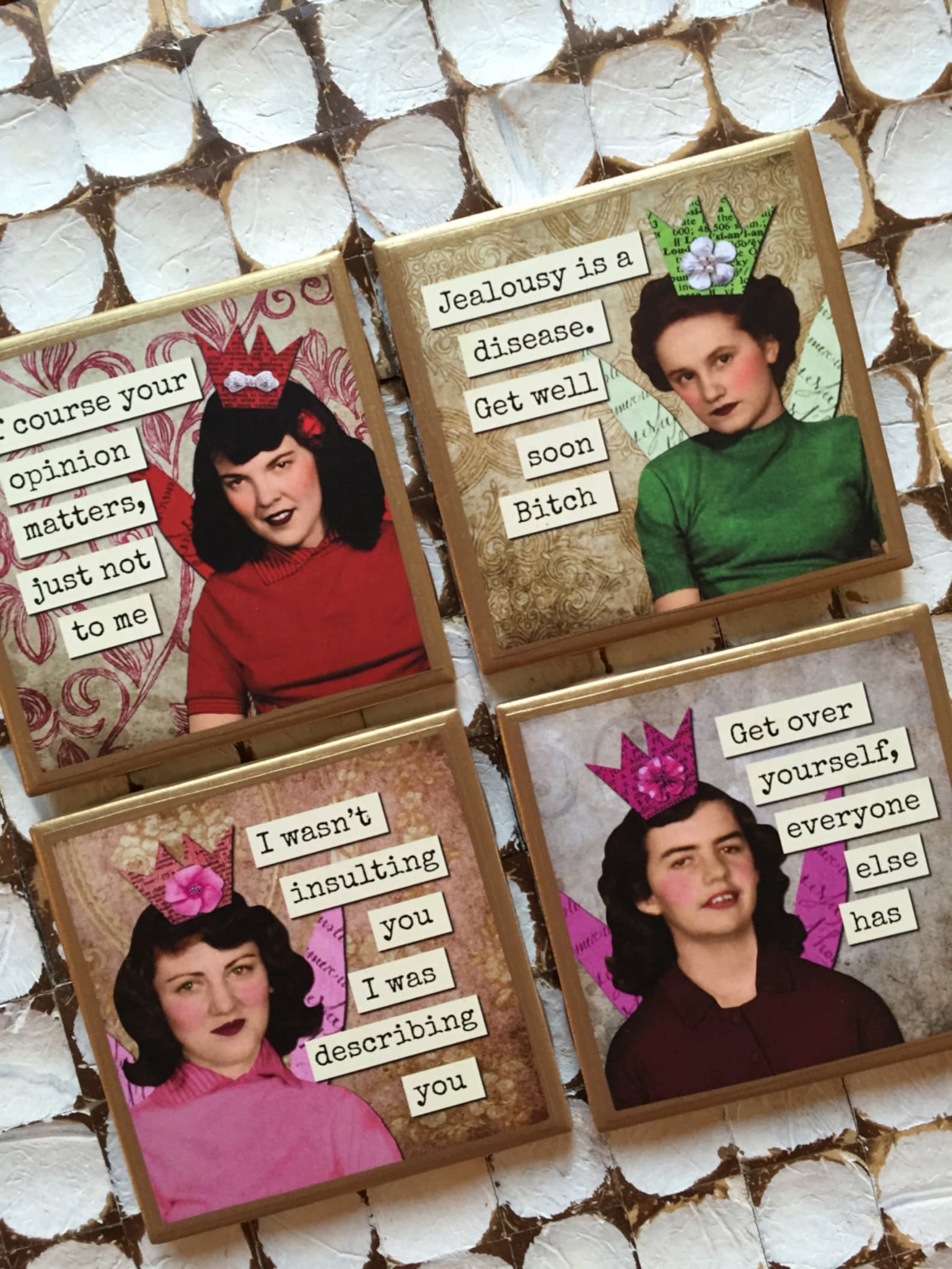 COASTERS Sassy Funny Ladies Coasters With Gold Trim | Etsy