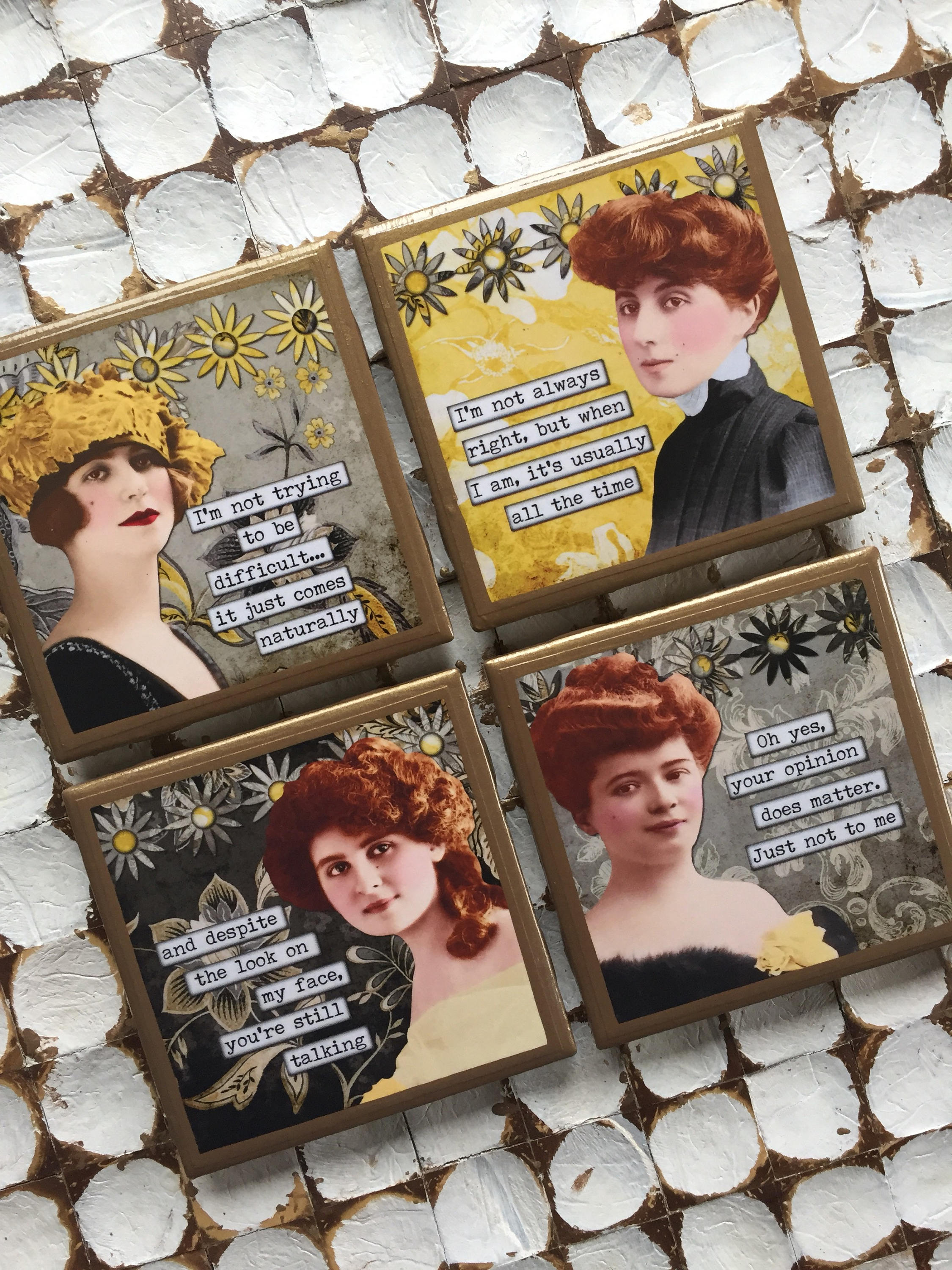 COASTERS! Sarcastic Funny Ladies Set of Coasters With Gold Trim - Etsy