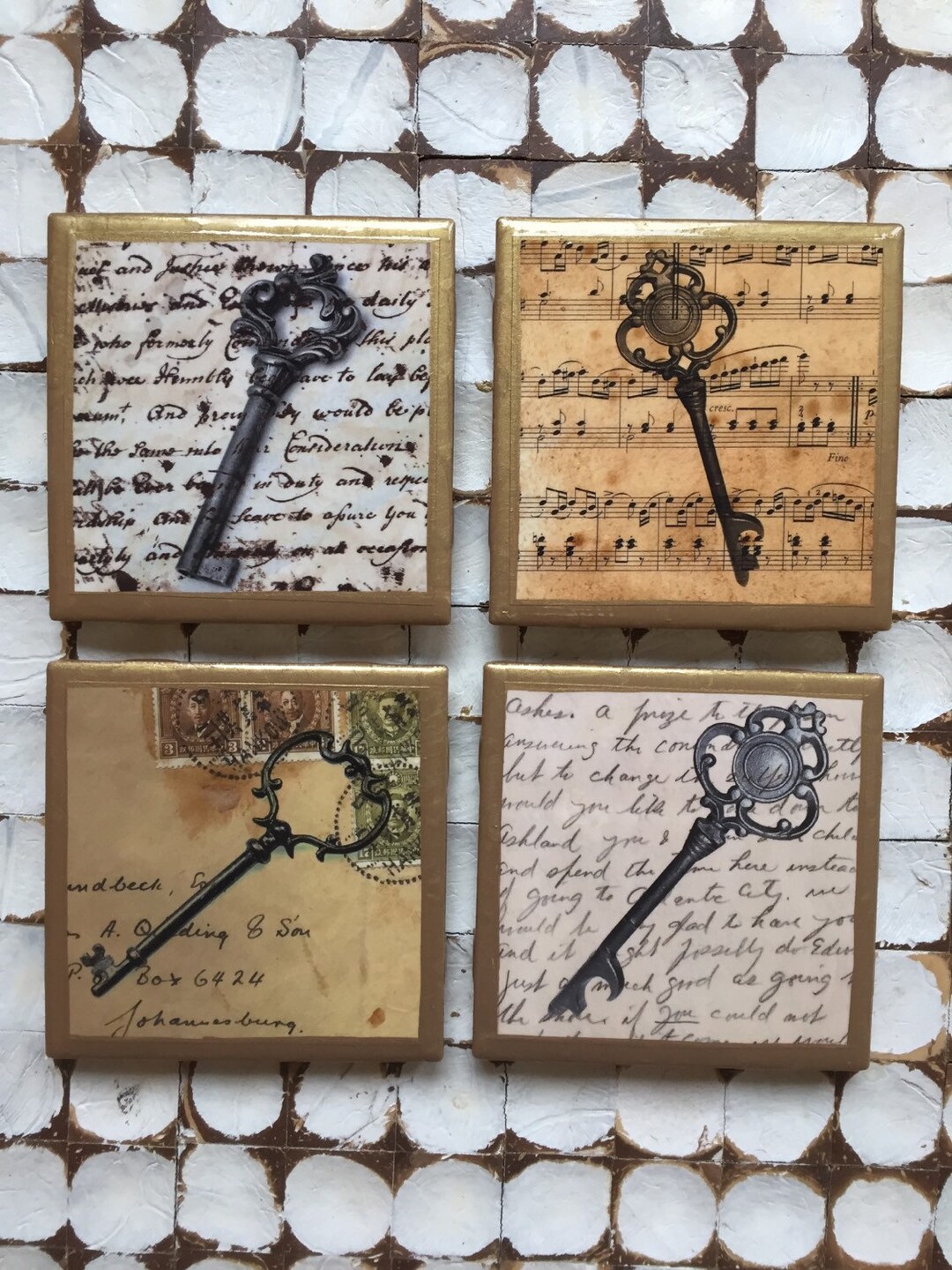 COASTERS!!! Vintage Key Ceramic Coasters With Gold Trim - Etsy