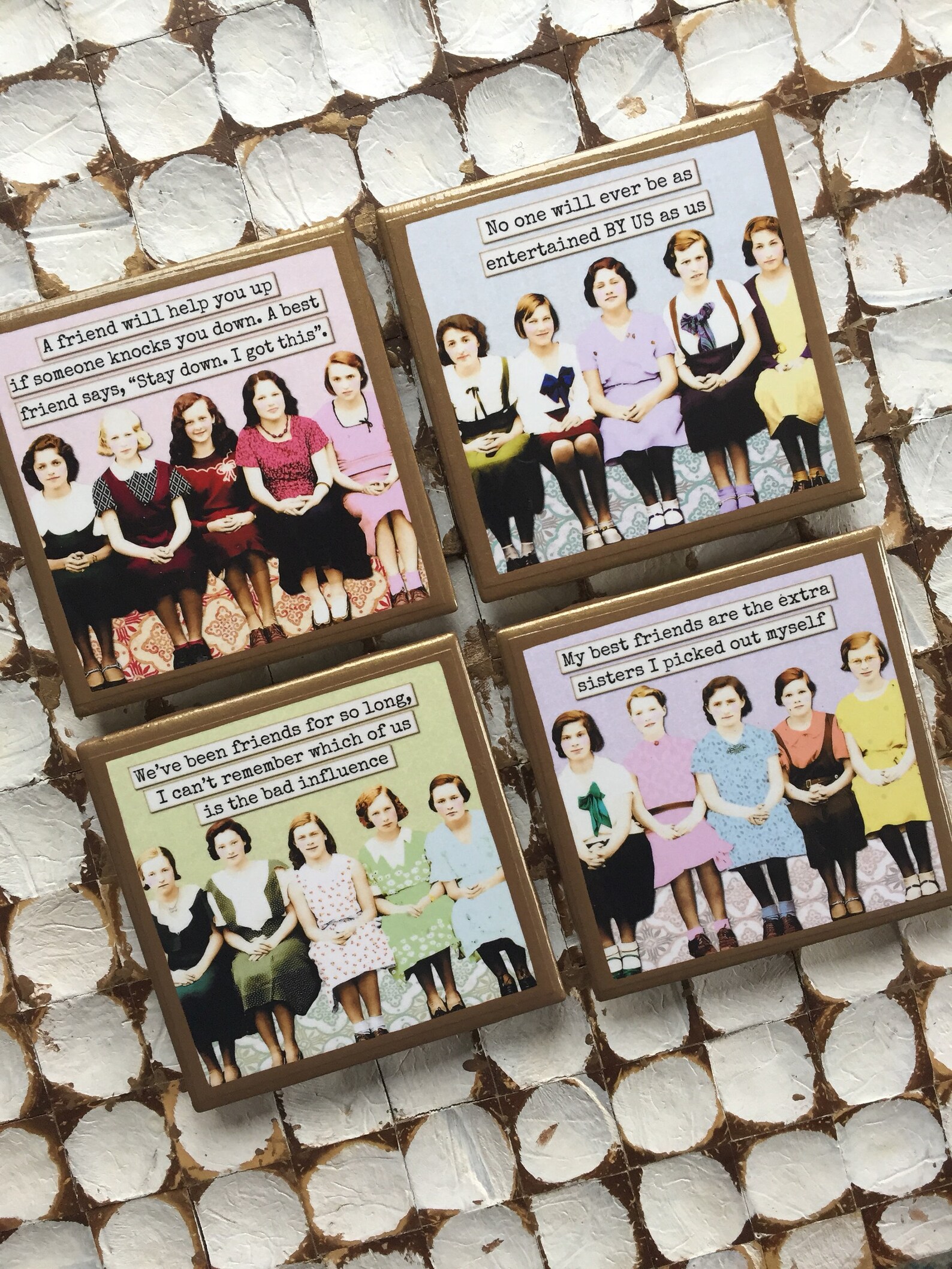 COASTERS Funny Friends Coasters With Gold Trim - Etsy