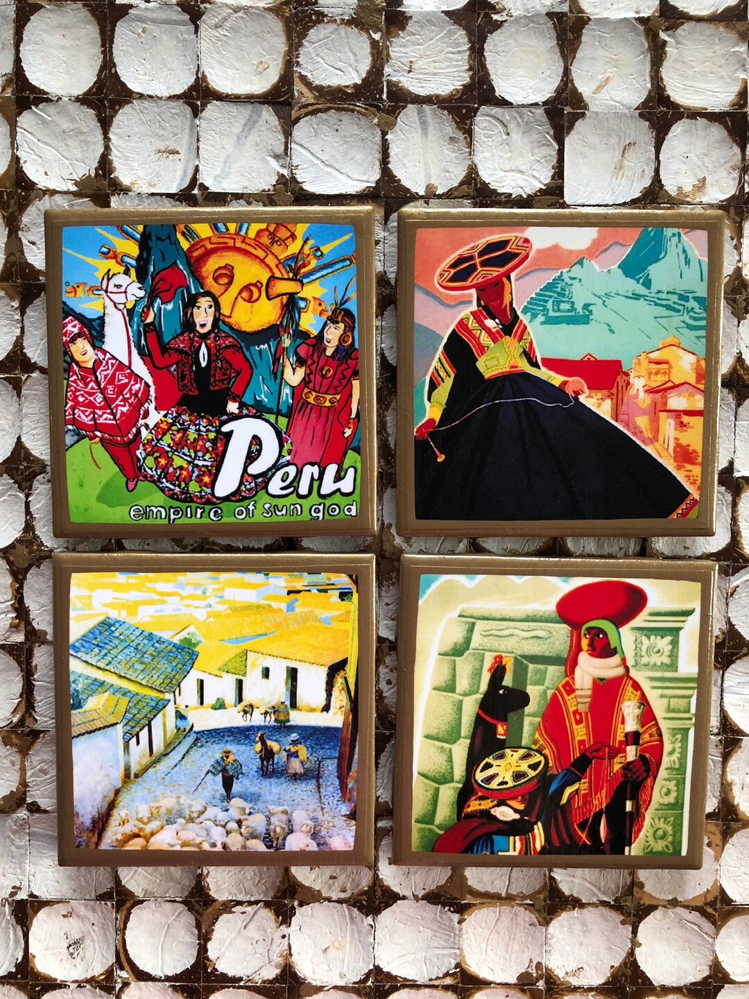 COASTERS! Vintage Peru Travel Poster Coasters With Gold Trim - Etsy