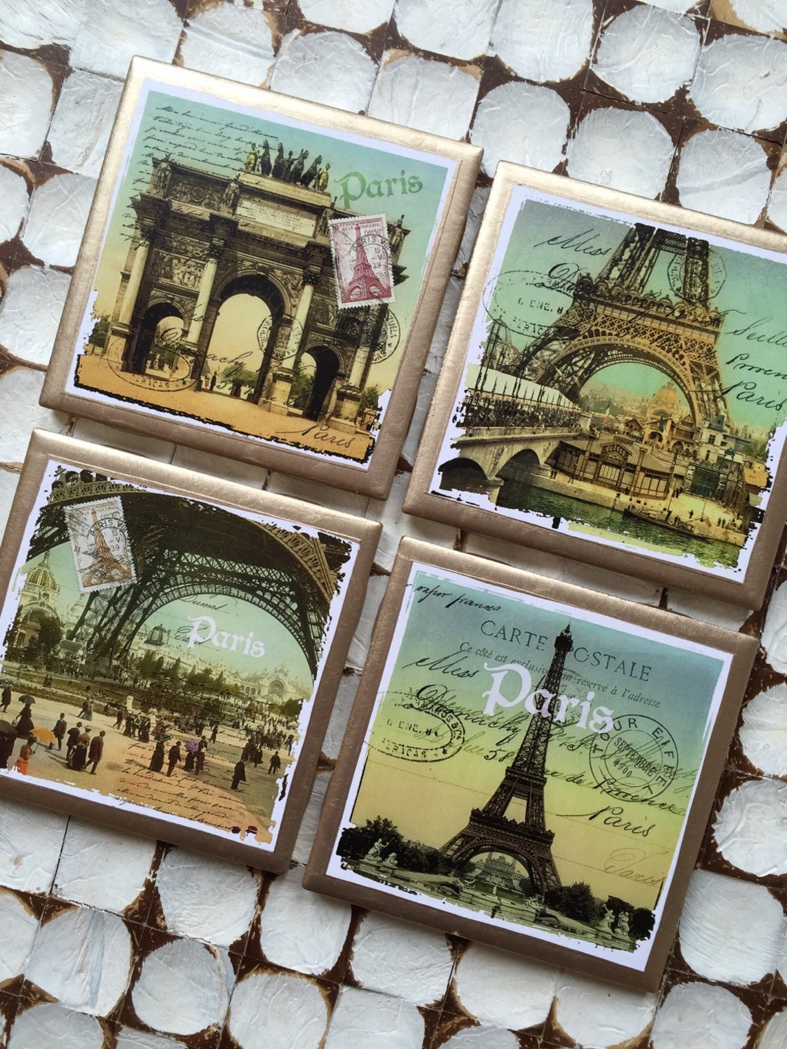 COASTERS Vintage Paris Images Set of 4 Coasters With Gold | Etsy