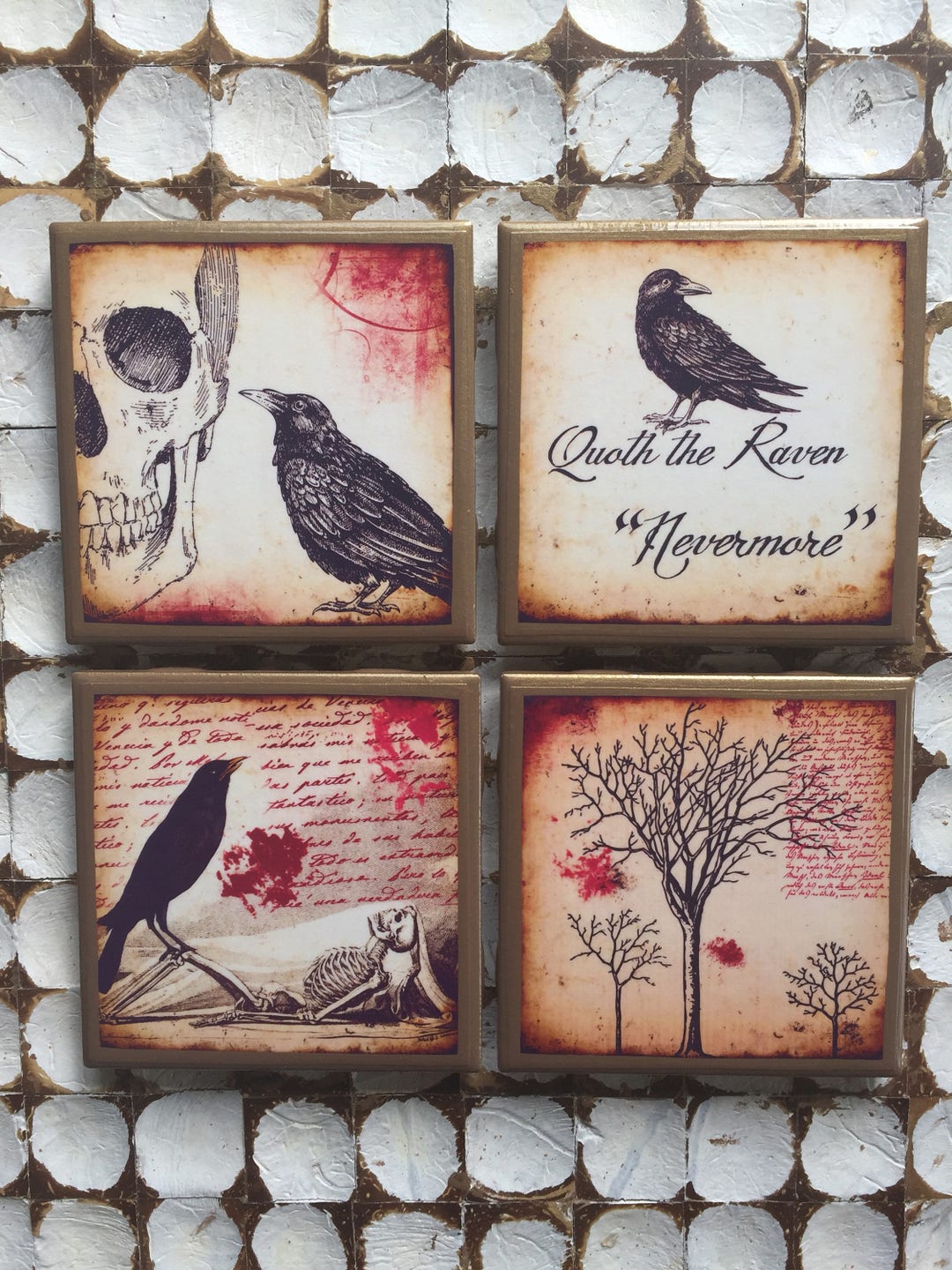 COASTERS! Edgar Allen Poe Inspired Raven Coasters With Gold Trim - Etsy