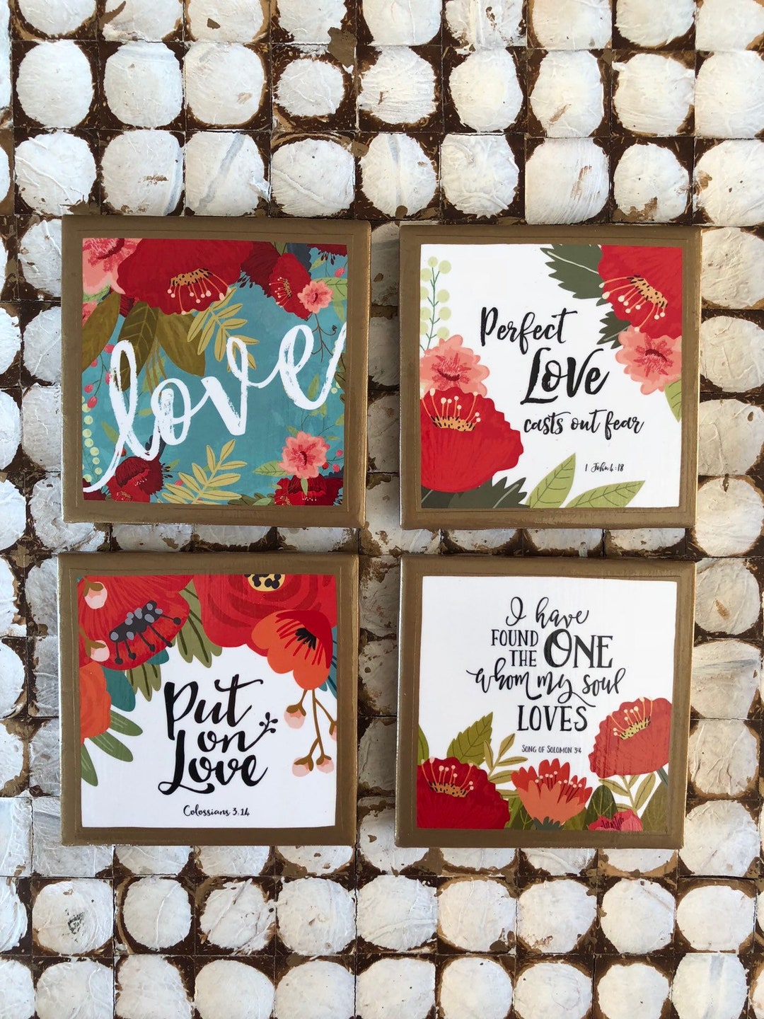 COASTERS! Love Biblical Quotes Coasters With Gold Trim - Etsy