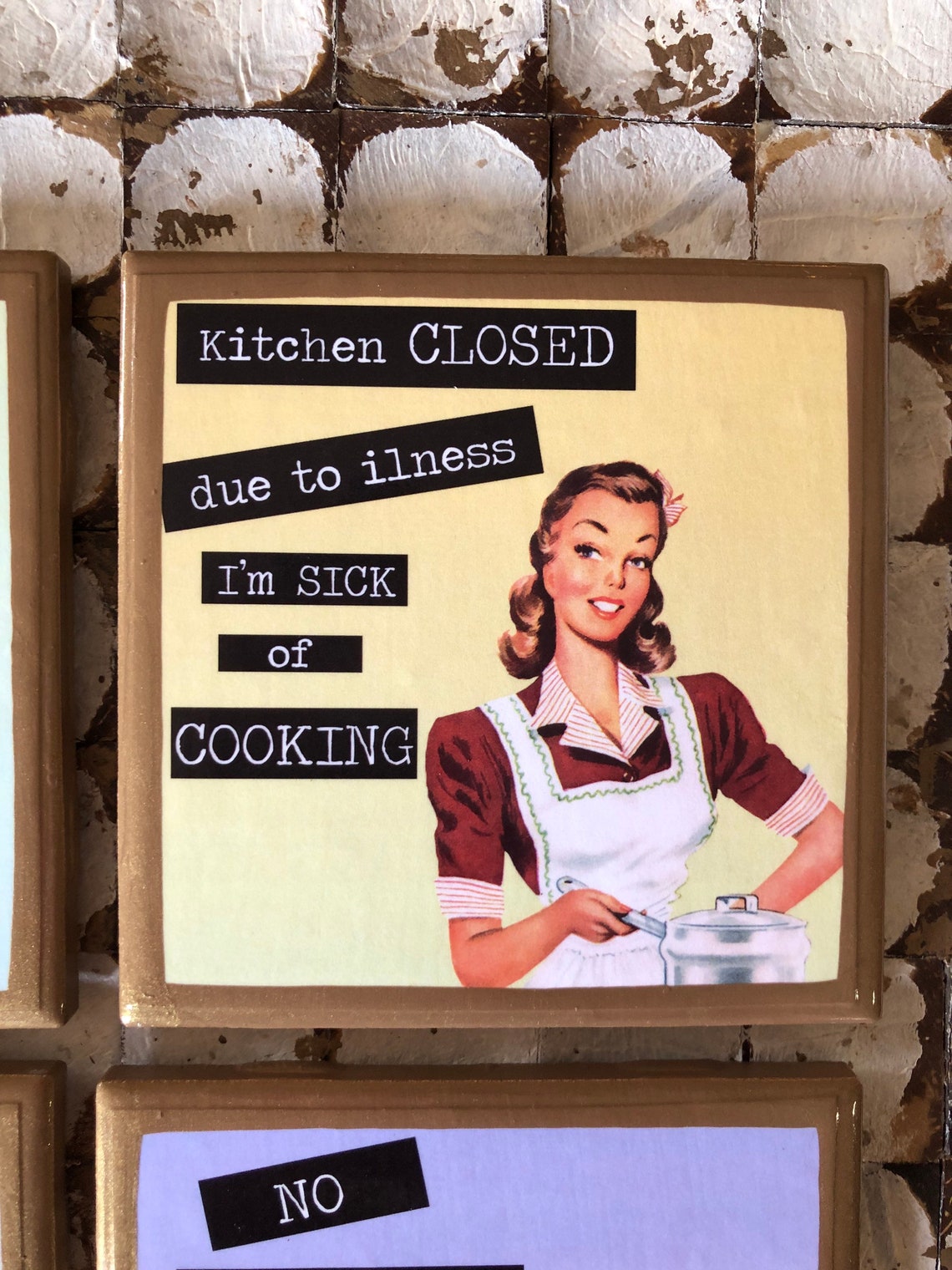 COASTERS! Funny, Retro, Sarcastic Kitchen Humor Coasters With Gold Trim ...