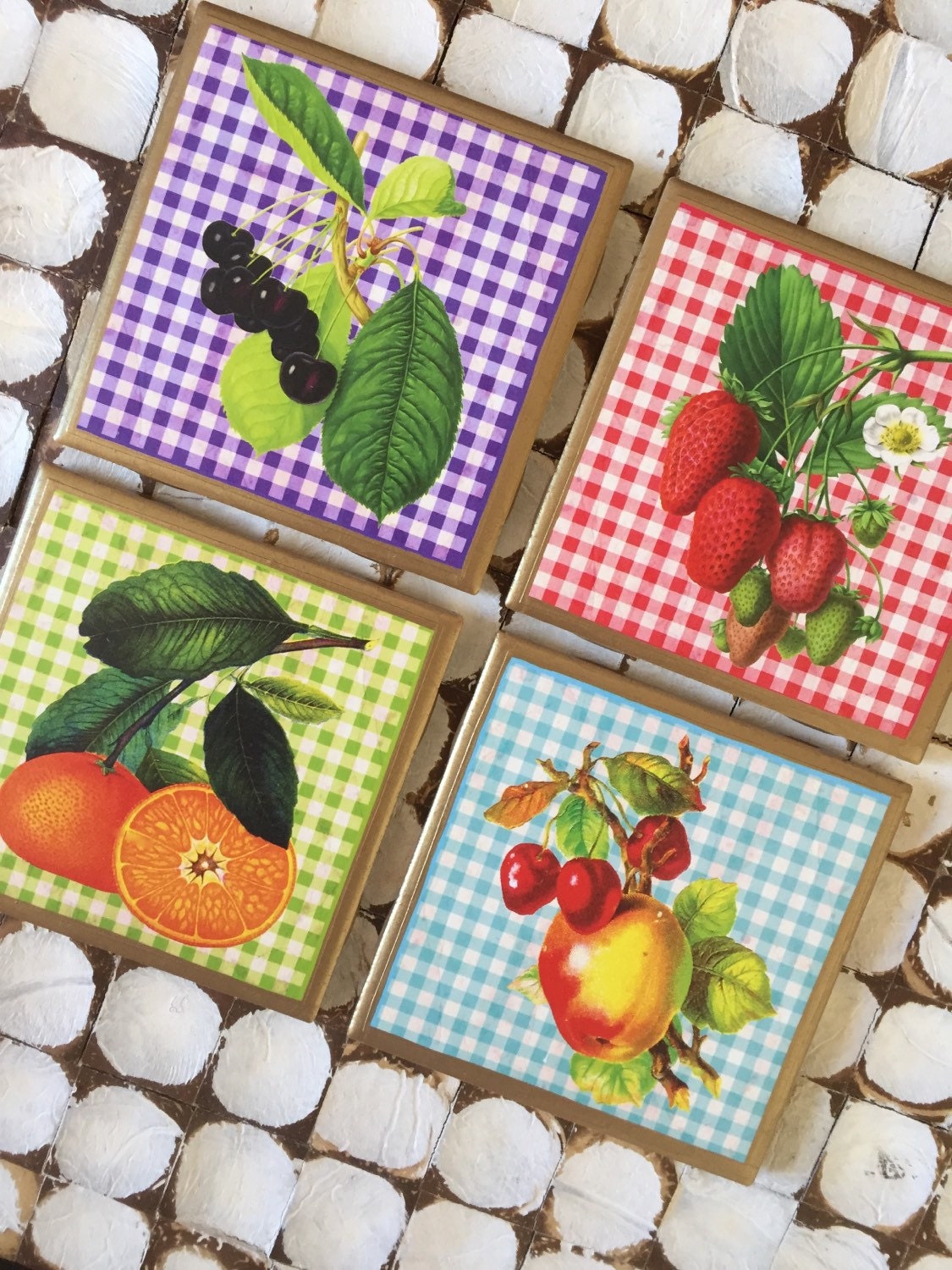 COASTERS Retro inspired fruit coasters with gingham | Etsy