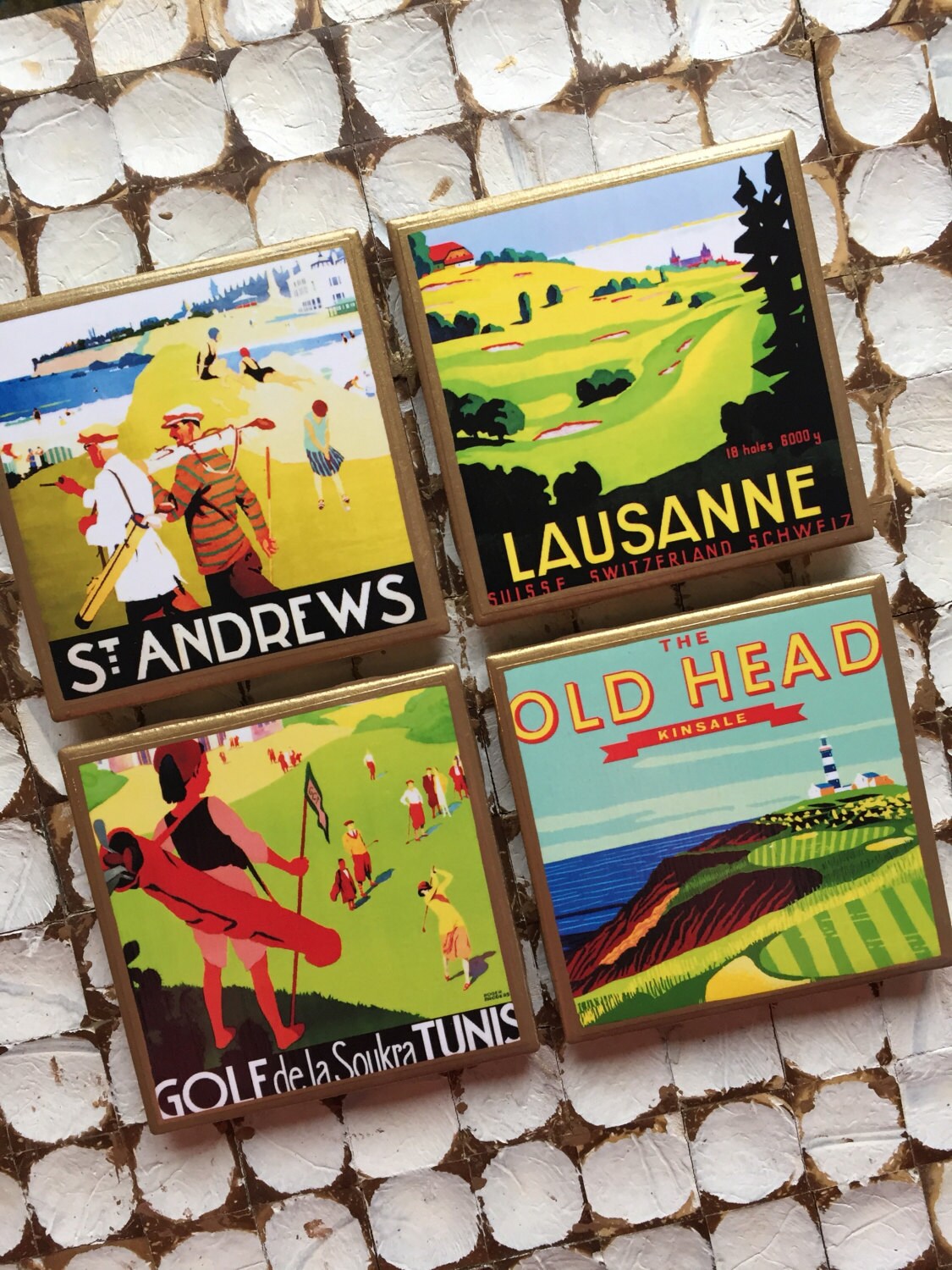 COASTERS Retro Golf Course Posters Set of Coasters With Gold | Etsy