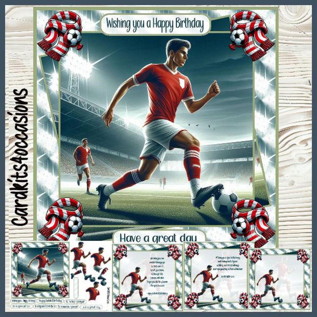 Digital Red Football Card Kit Birthday Belated Birthday - Etsy