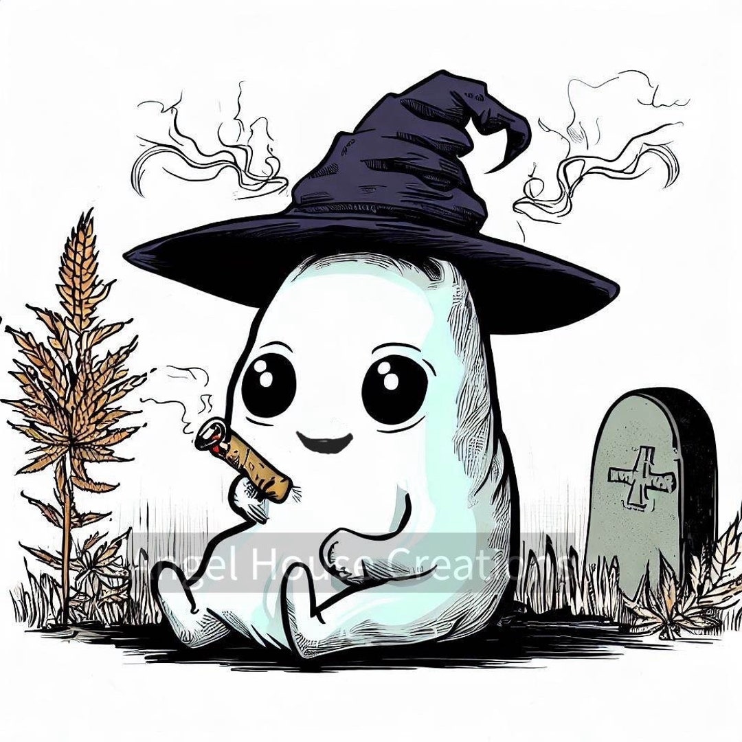 Ghost Smoking Cannabis in a Graveyard Print and Frame - Etsy