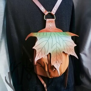 Small Backpack in Genuine Leather With Maple Leaf | Celtic Fantasy ...